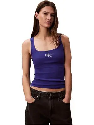 Calvin Klein Monologo Rib Tank Top - Blue River Fog