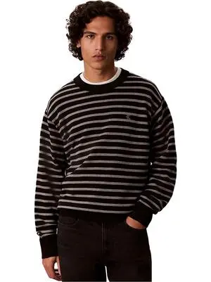 Calvin Klein Striped Cotton Sweater - Black