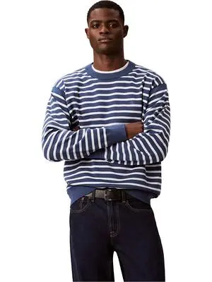 Calvin Klein Striped Cotton Sweater - Dark Denim
