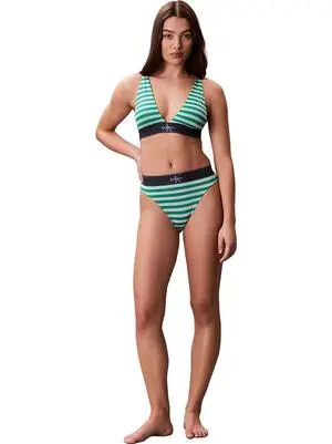 Calvin Klein Graphic Monogram Microfiber Stretch Lightly Lined Triangle Bralette - Stripe Mardi Gras Green