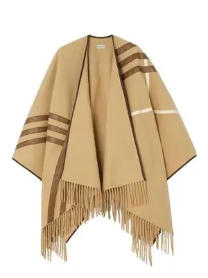 Burberry Leather Trim Cashmere Cape - Sand Beige
