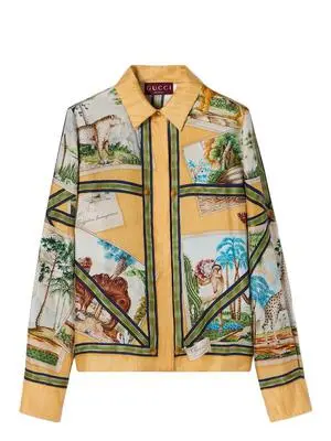 Gucci Printed Silk Twill Shirt - Green