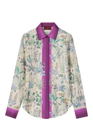 Gucci Printed Silk Twill Shirt - Beige
