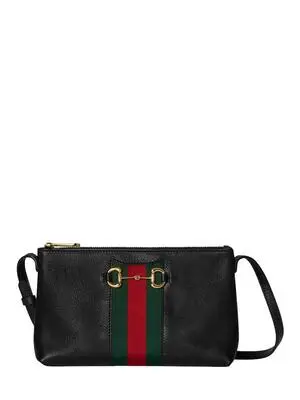 Gucci Horsebit Web Small Shoulder Bag In Leather - Black