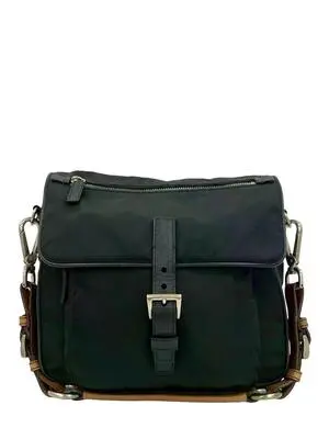 Prada Saffiano Trimmed Tessuto Shoulder Bag - Black