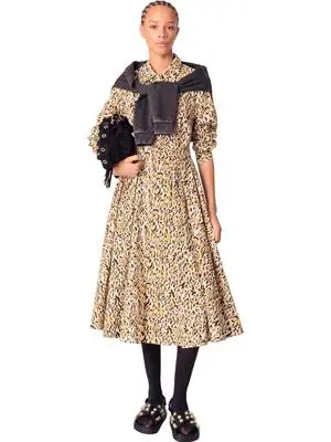 Maje Cotton Midi Shirt Dress - Leopard Print