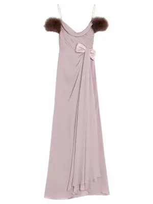 Valentino Garavani Silk Feather-trim Gown - Purple