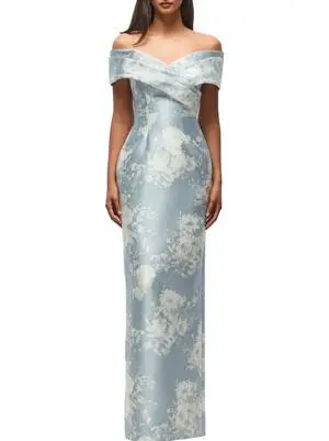 Alfred Sung Constance Off-the-shoulder Column Gown - Seraphina Floral