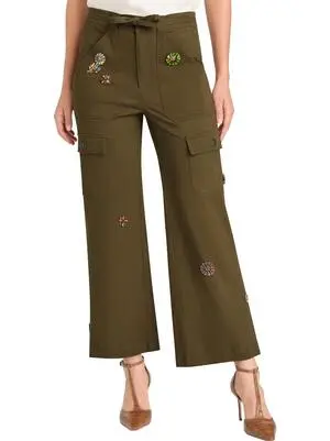 Cinq À Sept Michelle Retro Love Embellished Cargo Pants - Dark Olive Multi