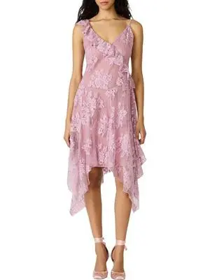 Steve Madden Dariella Lace Ruffle Asymmetric Dress - Mauve Shadows
