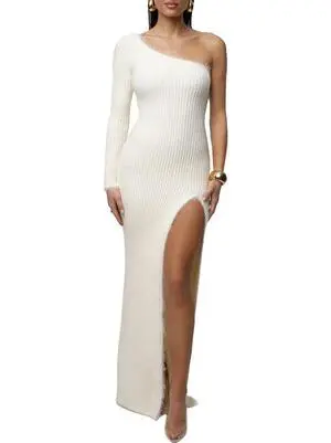 JLUXLABEL Ribbed One-shoulder Sweater Dress - Ivory
