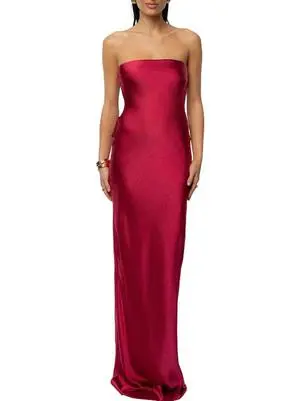 JLUXLABEL Regal Rising Corset Back Strapless Gown Red