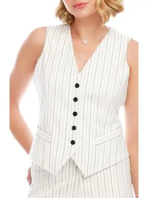 Karen Kane Stripe Cotton Blend Vest - White Stripe