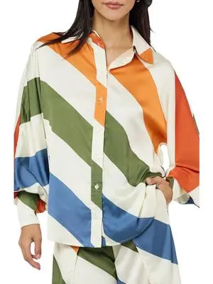 CIEBON Stripe Satin Chiffon Button-up Shirt - White Multi