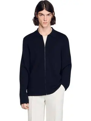 Sandro Zipped Viscose Knit Cardigan - Black