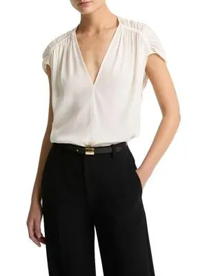 Vince Shirred Detail Silk Top - Crame