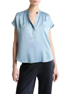 Vince Shirred Detail Silk Top Del Mar