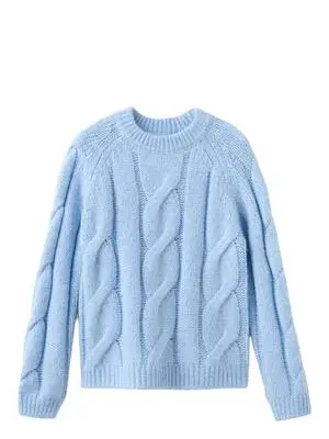 Mango Cable Crewneck Sweater - Sky Blue