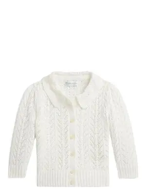 Ralph Lauren Collared Pointelle Stitch Cardigan - Deck Wash White