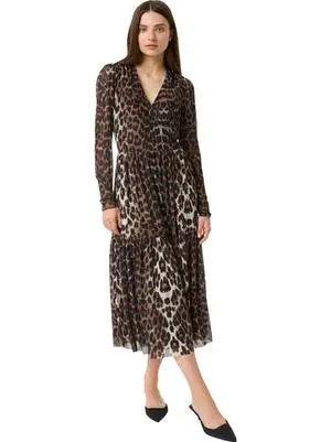 SOAKED IN LUXURY Slvaldora Long Sleeve Wrap Dress - Leopard Pattern