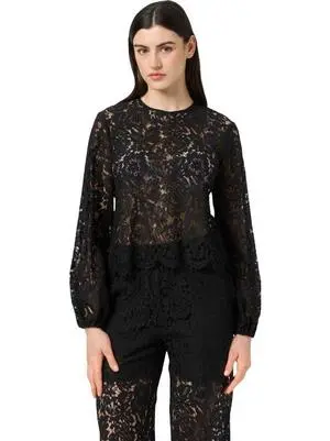 SOAKED IN LUXURY Slhanni Round Neck Lace Blouse - Black
