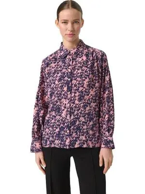 SOAKED IN LUXURY Printed Long Sleeve Button-up Shirt - Blush Drop Print