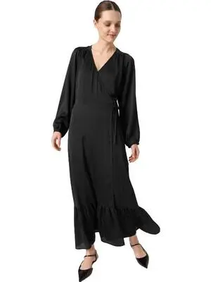 SOAKED IN LUXURY Slioana Maxi Length V-neck Wrap Dress - Black
