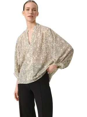 SOAKED IN LUXURY Slosaka Notch Neck Cropped Sleeve Blouse - Shadow Drop Print