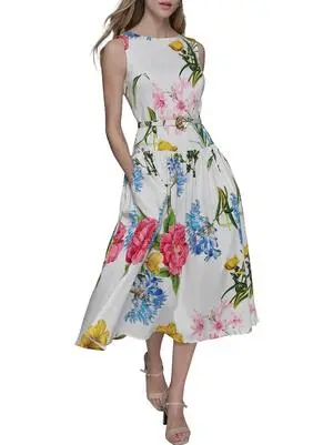 Karl Lagerfeld Printed Cotton Midi Dress - Soft White Multi