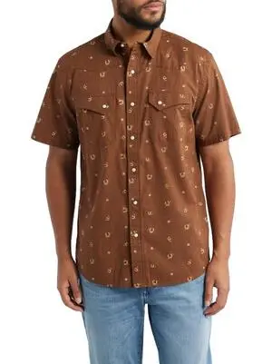 Pendleton Laramie Horseshoe Print Short Sleeve Snap-up Western Shirt - Horseshoe Brown