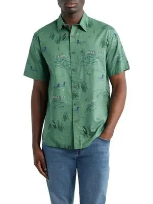 Pendleton Shoreline Nature Print Short Sleeve Cotton Button-up Shirt - Lakeside Green