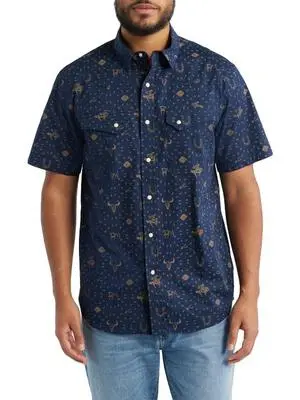 Pendleton Laramie Horseshoe Print Short Sleeve Snap-up Western Shirt - Western Navy