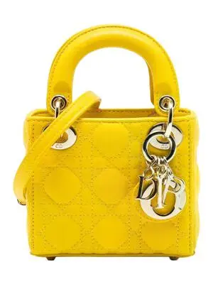Dior 2022 Micro Lambskin Cannage Lady Satchel - Yellow