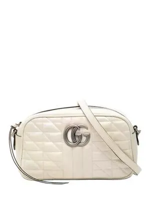 Gucci Small Gg Marmont Matelasse Leather Aria Crossbody Bag - White