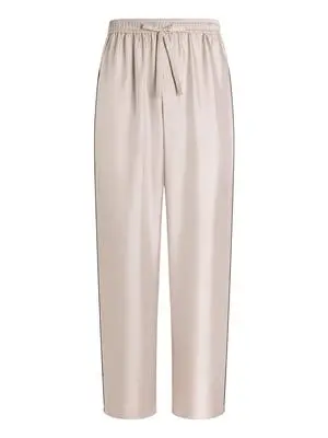 Dolce & Gabbana Vanity Silk Trousers With Embroidery - Beige