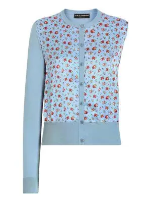 Dolce & Gabbana Floral-print Panelled Cardigan - Blue