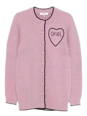 Chloé Logo Rib Knit Cardigan - Pink