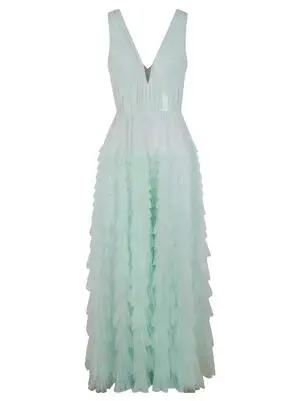 TWINSET Ruffled Tulle Maxi Dress - Green