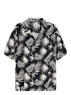 LANEUS Printed Viscose Shirt - Black
