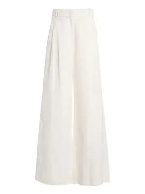 Another Tomorrow High-Rise Wide-Leg Pleated Trousers Off-white