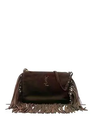 Saint Laurent 2015 Suede Monogram Fringe Crossbody Bag - Brown
