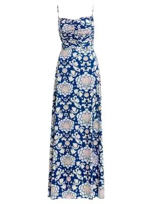 Agua Bendita Arista Shell-print Maxi Dress - Blue