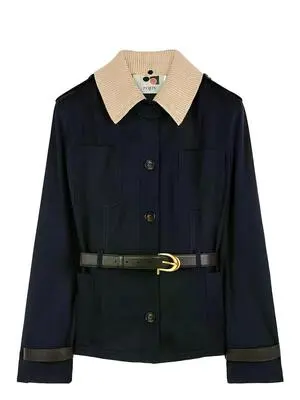 Ports 1961 Belted Ribbed-collar Jacket - Blue