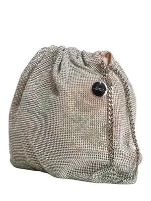 TWENTY FOURHAITCH Rhinestone Embellished Bucket Bag With Chain Detail - Silver