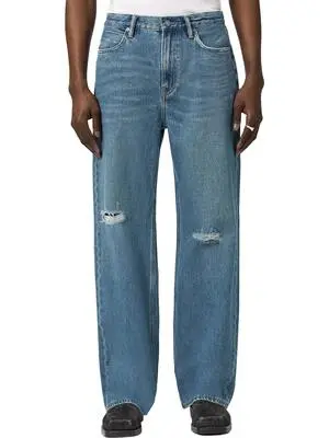 ALLSAINTS Lenny Loose Fit Wide Leg Denim Jeans - Destroy Mid Indigo