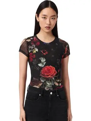 ALLSAINTS Ellie Mesh Floral T-shirt - Haze Black