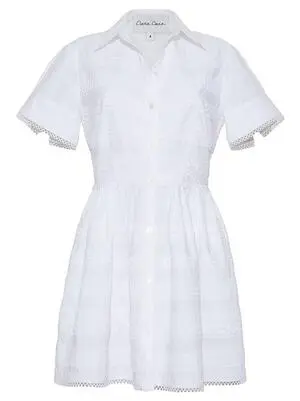 Cara Cara Kai Mini Shirt Dress - Lace Inserts White