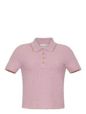 Cara Cara Melody Pointelle Polo - Light Pink With Taupe Tipping