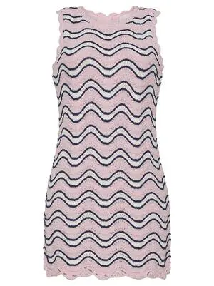 Cara Cara Suzi Mini Dress - Pink & Blue Crochet Wavy Stripe