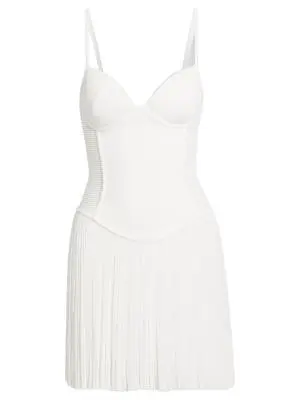 Balmain Pleated Ribbed And Crochet-knit Mini Dress - White